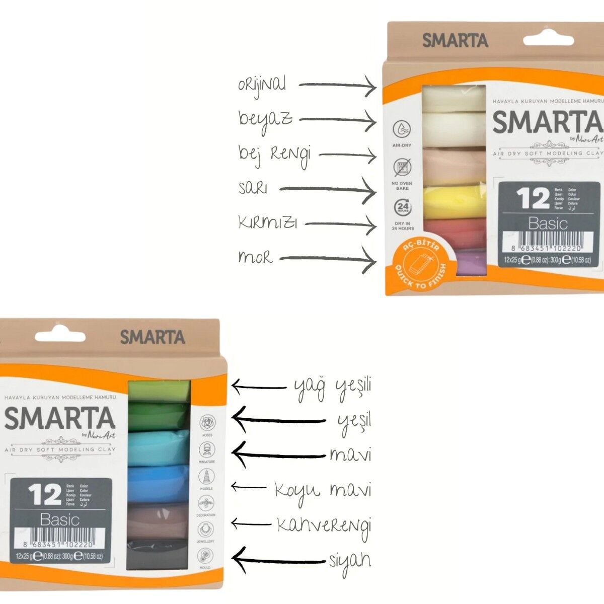 Smarta Modelleme Hamuru Basic Seti 12x25gr - 350,00 TL | Hakikat Kırtasiye
