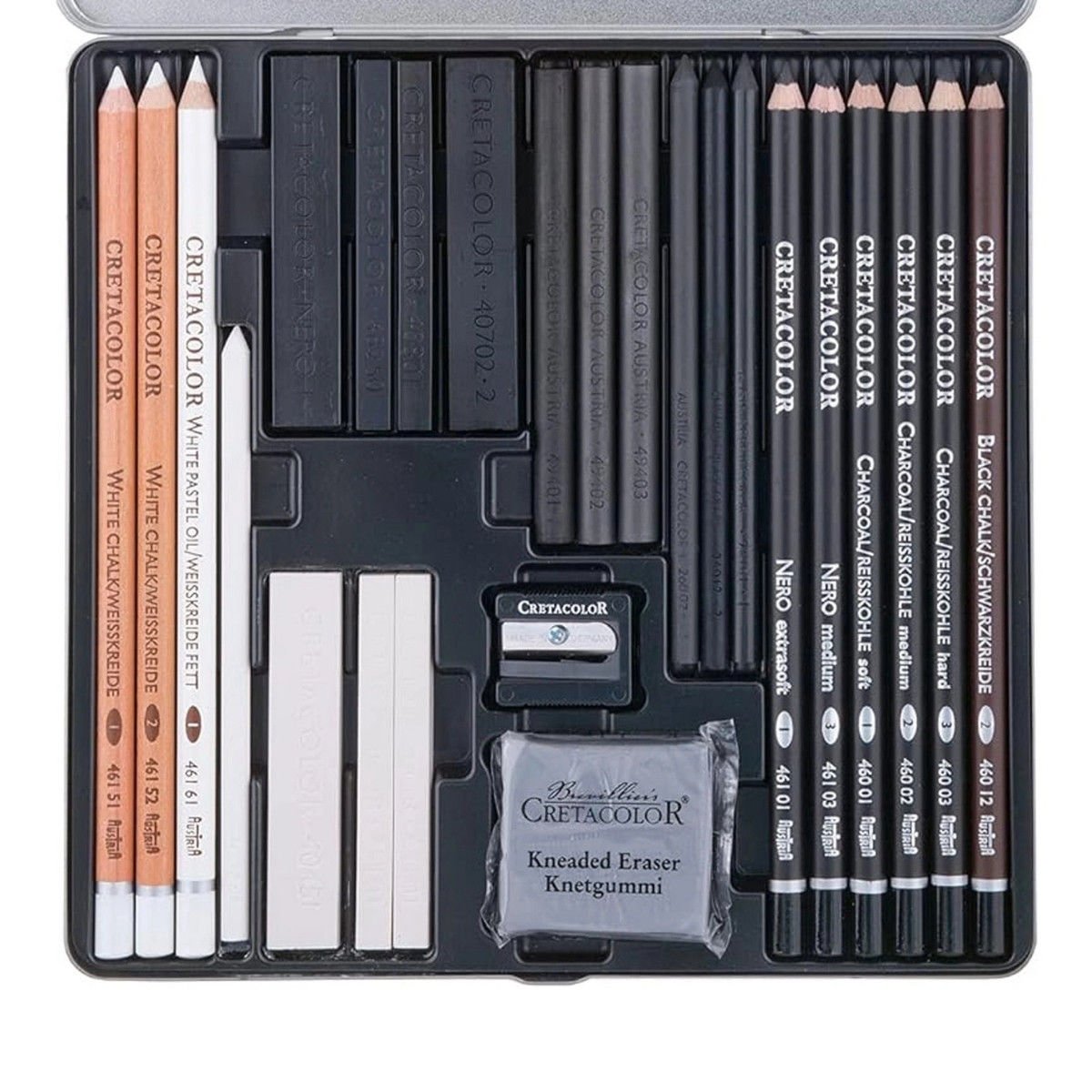 Cretacolor Black & White Drawing Set Premium Çizim Seti Metal Kutu 25 ...